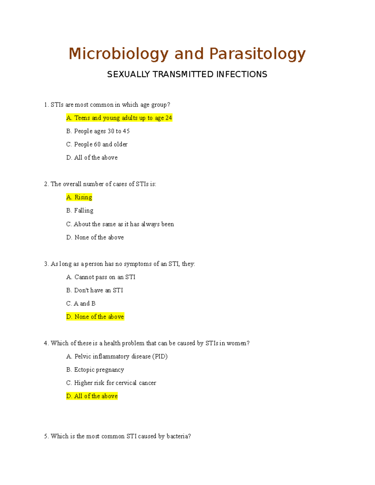 Sexually Transmitted Infections 1 - Microbiology and Parasitology ...