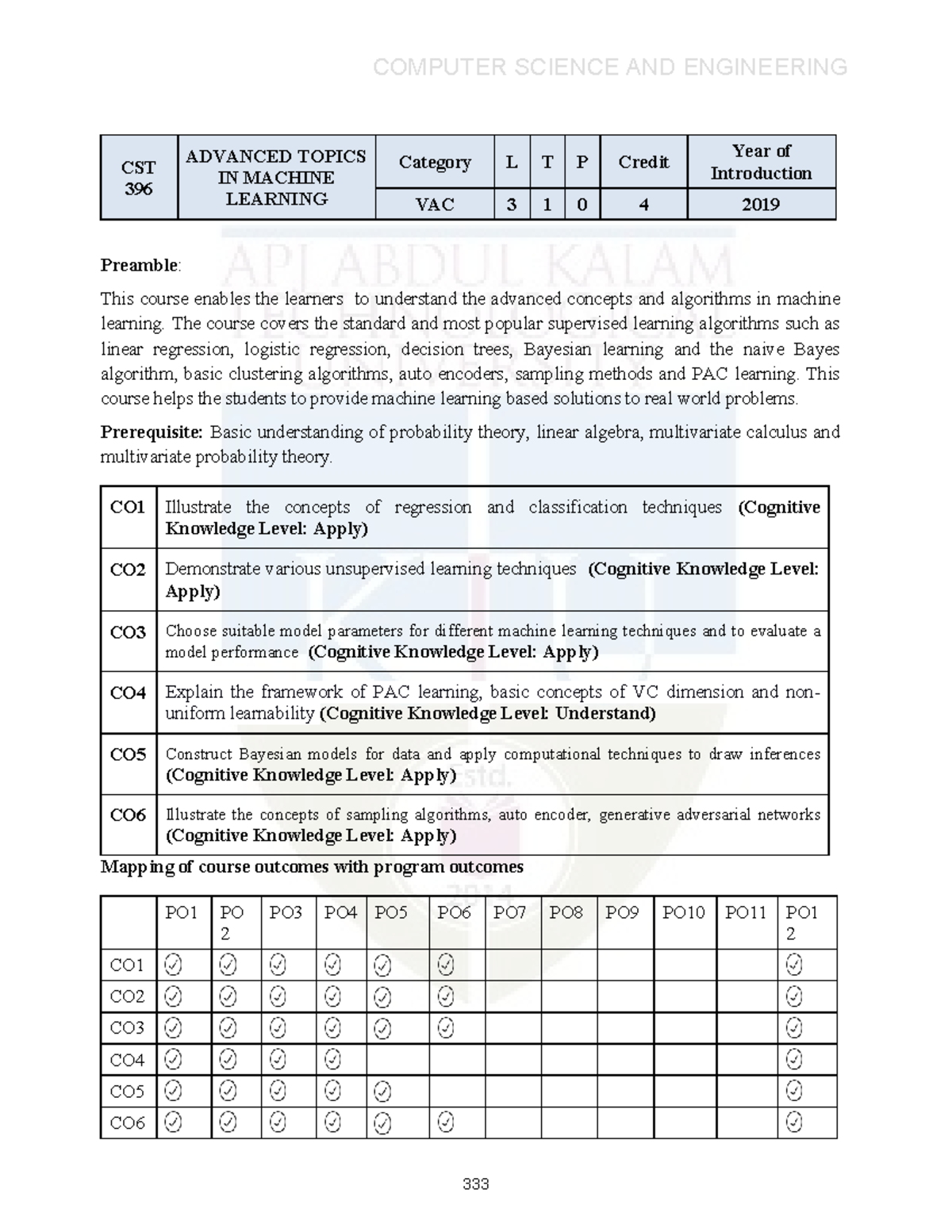 CST 396 - Advanced Topics in Machine Learning Syllabus and Assessment Guide - Studocu