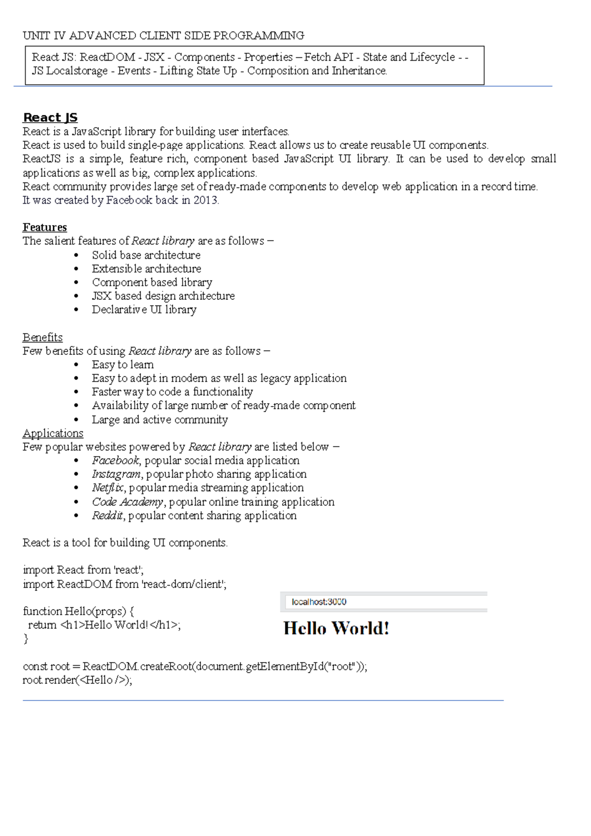 MC4201 Final Exam Study Notes: Advanced React JS Programming - Studocu
