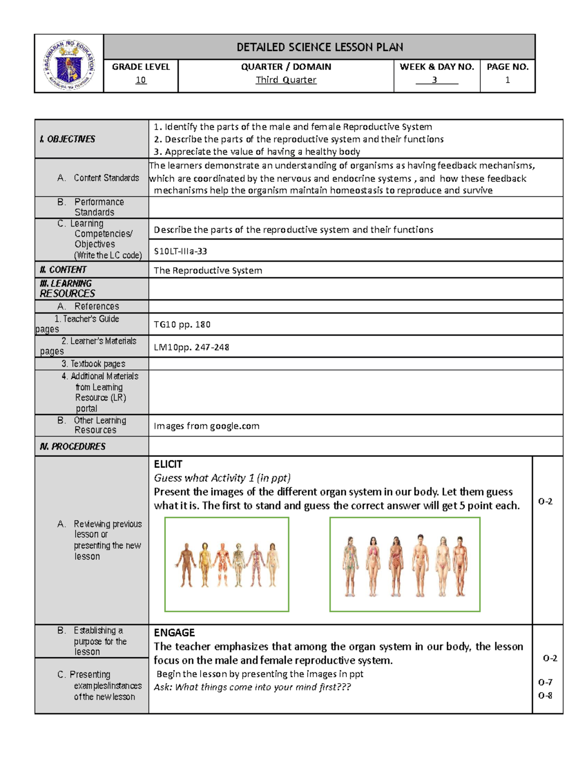 Science-10-7es-Lesson-Plan-3rd-Qtr-Week-3-Reproductive-System - Studocu