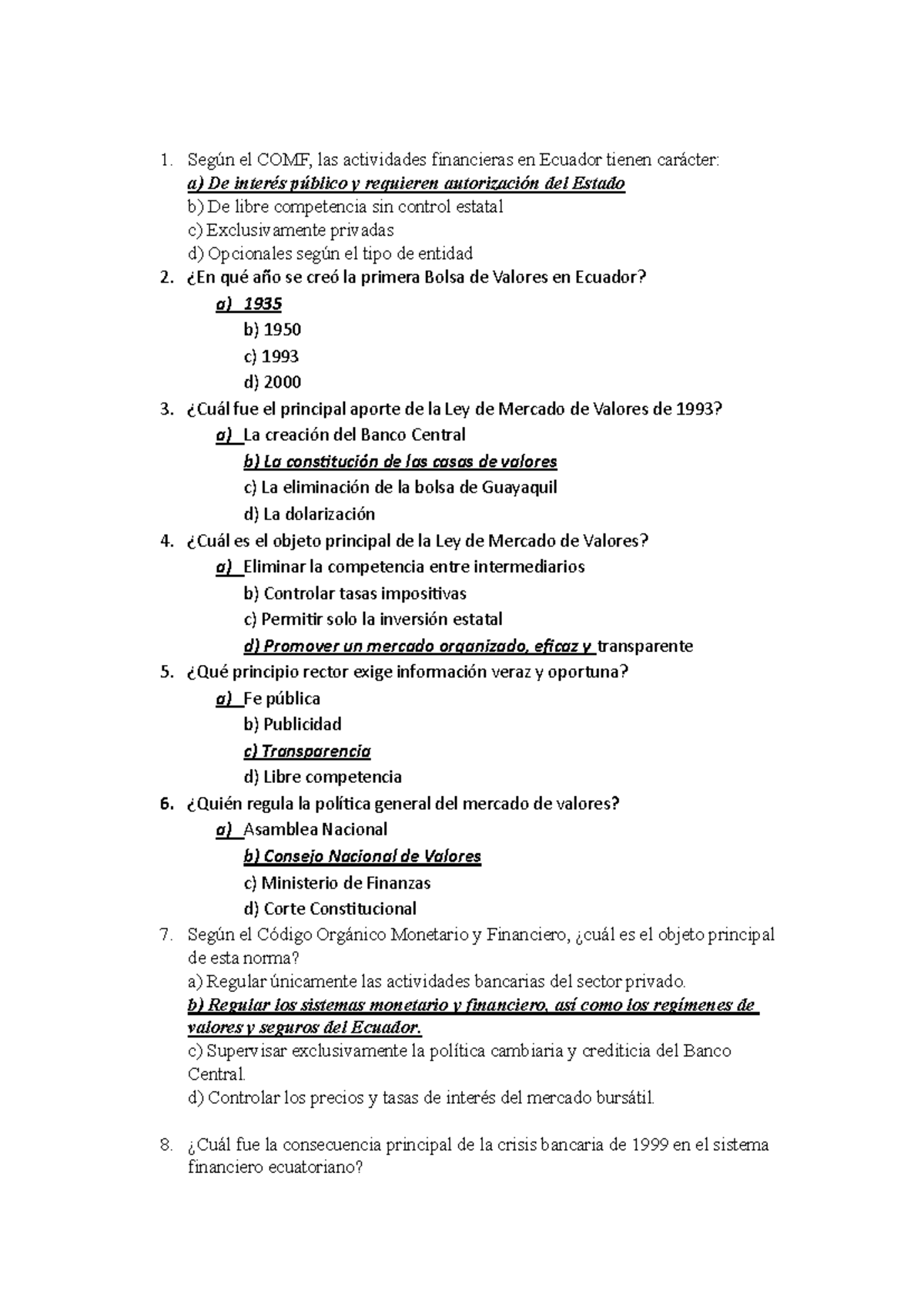 Simulador Unidad 4 Bancario: Preguntas sobre el Mercado de Valores ...
