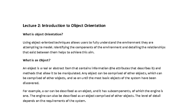 Lecture 2: Intro to Object Orientation & UML Concepts - Studocu