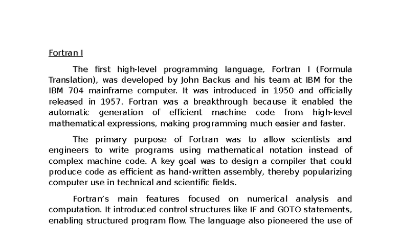 Fortran I: The Evolution of a Pioneering Programming Language - Studocu