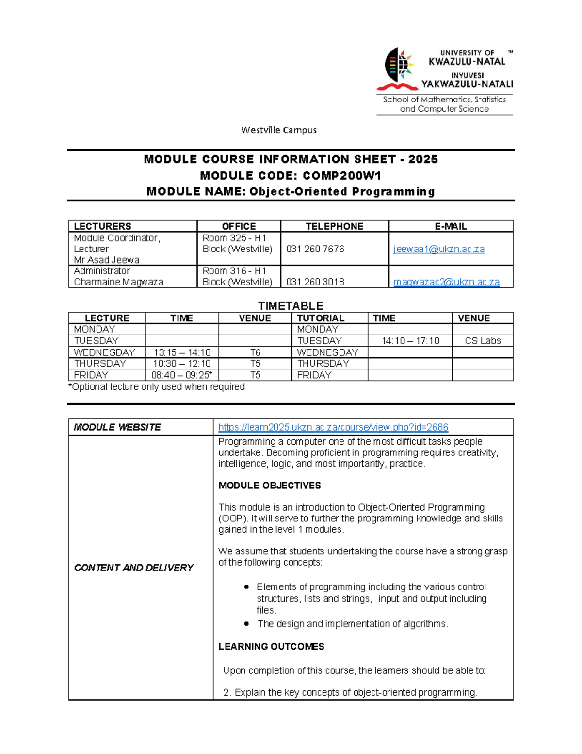 COMP200W1 2025 Programming Module Course Info & Schedule - Studocu