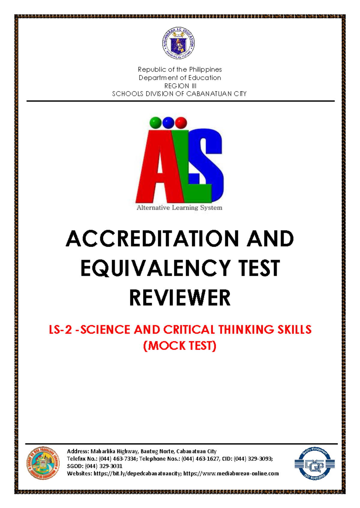 ALS-A E-Reviewer: Mock Test on LS2 Science & Critical Thinking Skills ...