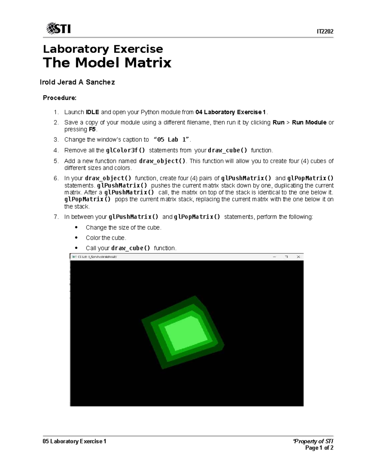 IT2202 Lab Exercise 05: The Model Matrix Procedure Guide - Studocu