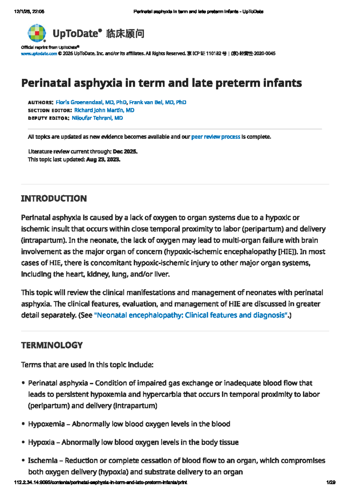 22:05 Perinatal Asphyxia in Term & Late Preterm Infants: Overview - Studocu