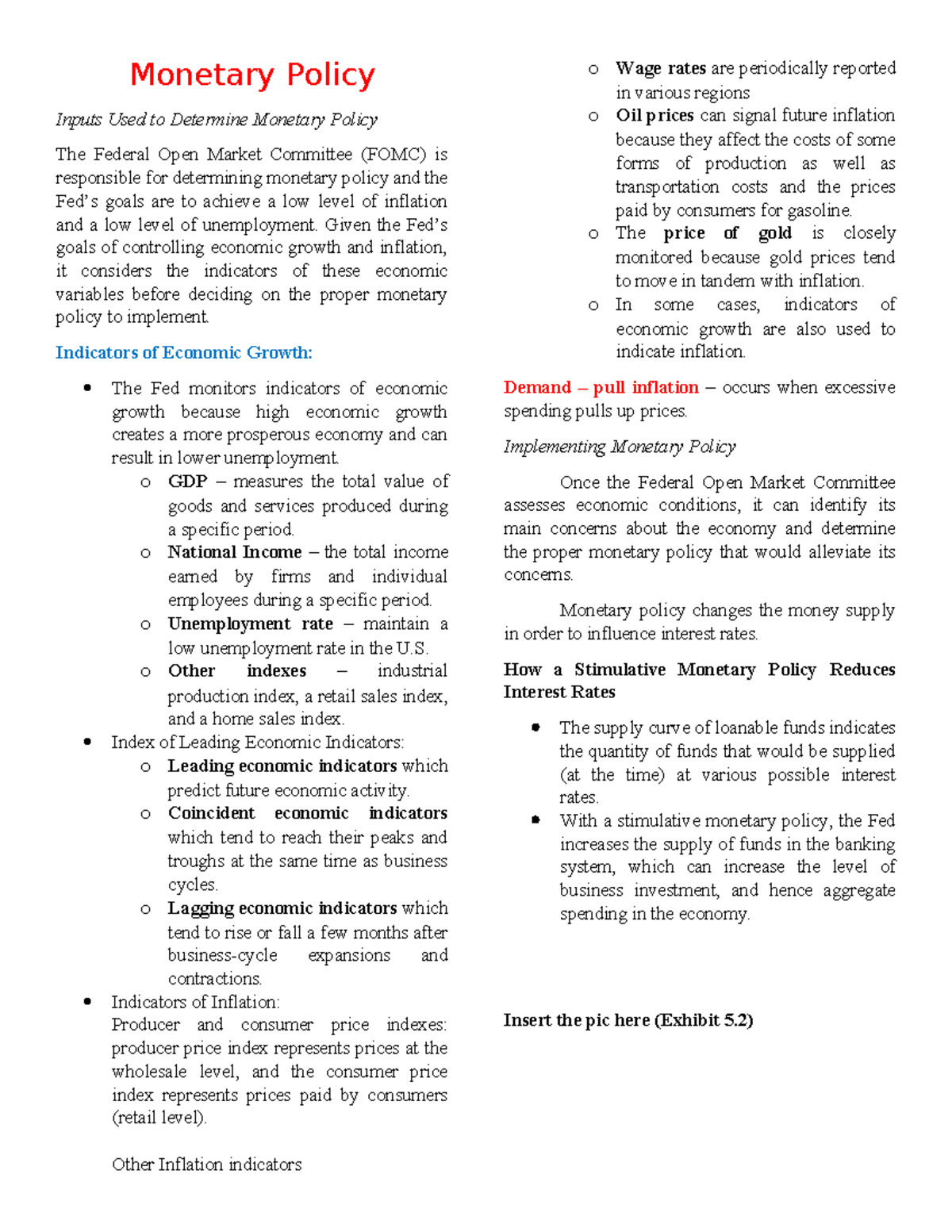 Monetary Policy - Notes - Monetary Policy Inputs Used to Determine ...