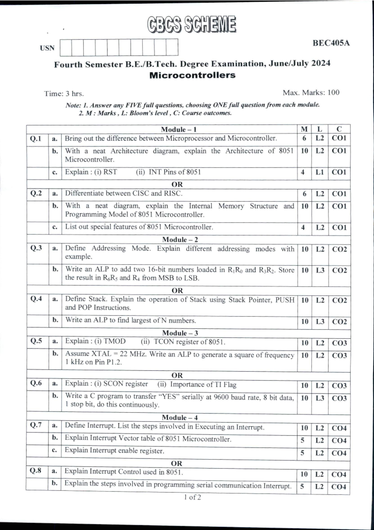 SCH BEC405A - Microcontroller Fourth Semester Exam Notes - Studocu