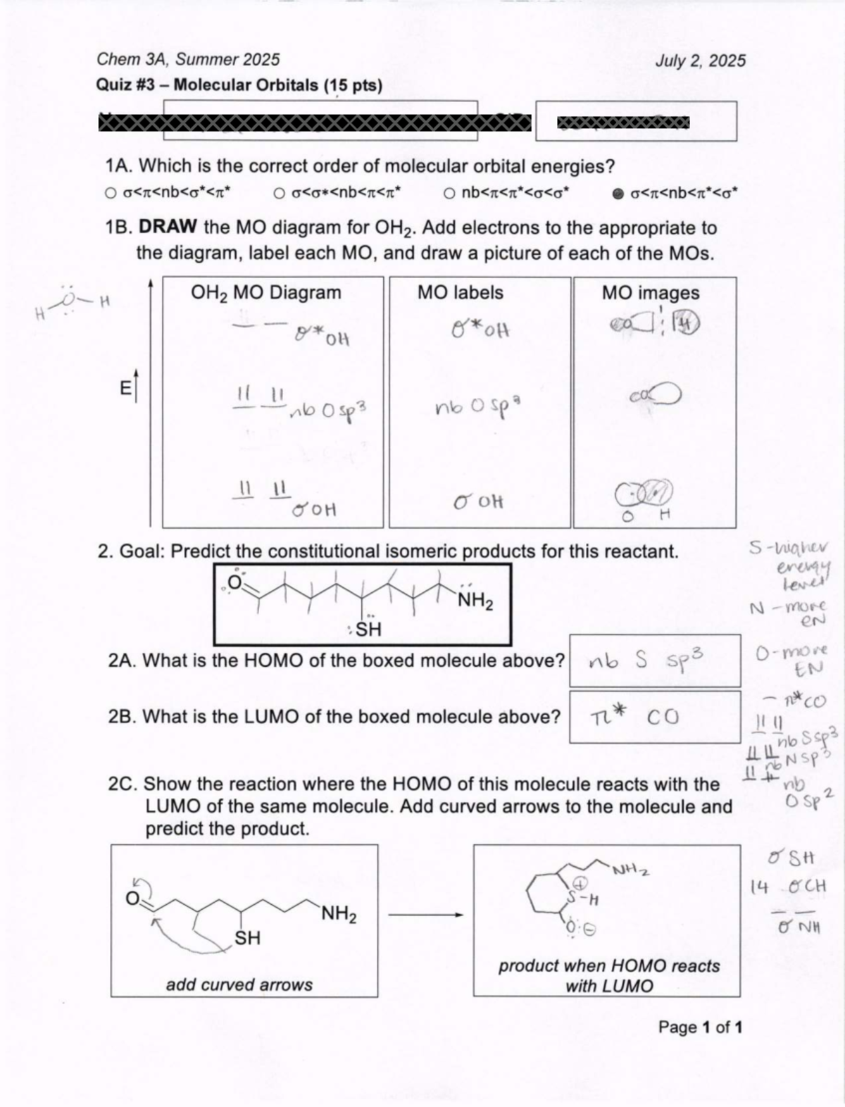 Chem 3A Summer 2025 Quiz on Molecular Orbitals and Isomers - Studocu
