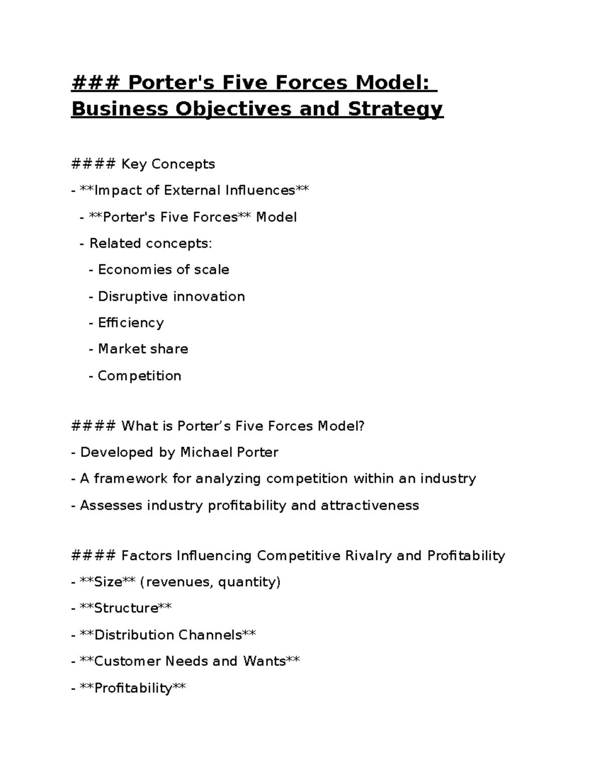 Porter's Five Forces Model Business Objectives and Strat - High ...