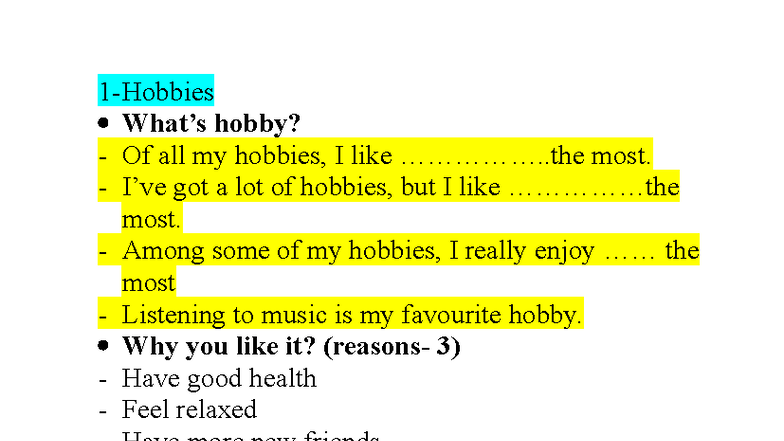 Hobbies and Interests: Exploring My Favorite Pastimes - Studocu