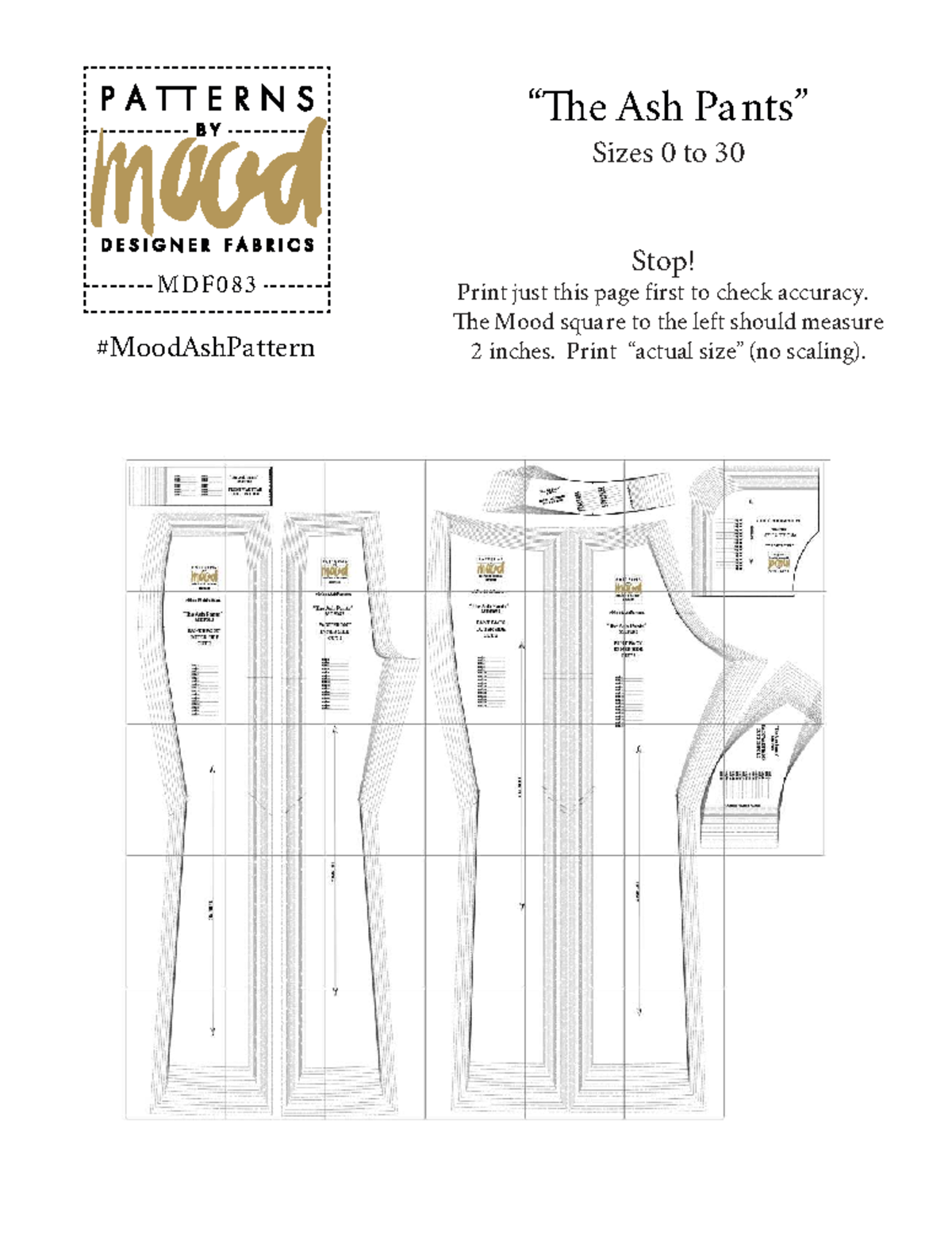 Ash Pants Sewing Pattern MDF083: Sizes 0 to 30 Guide - Studocu
