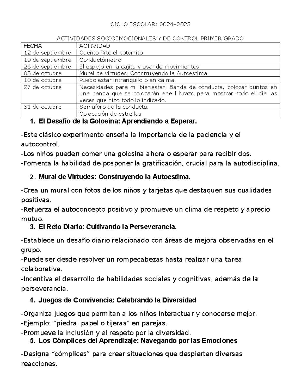 CICLO ESCOLAR: ACTIVIDADES SOCIOEMOCIONALES PRIMER GRADO - Studocu
