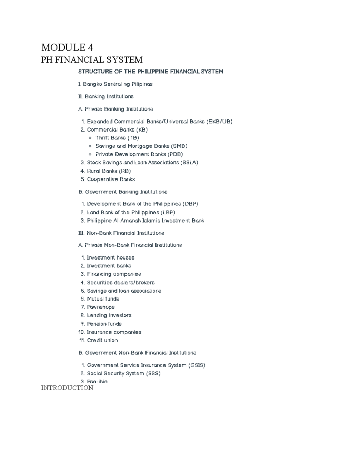 Module 4: Overview of the Philippine Financial System and Its Functions ...