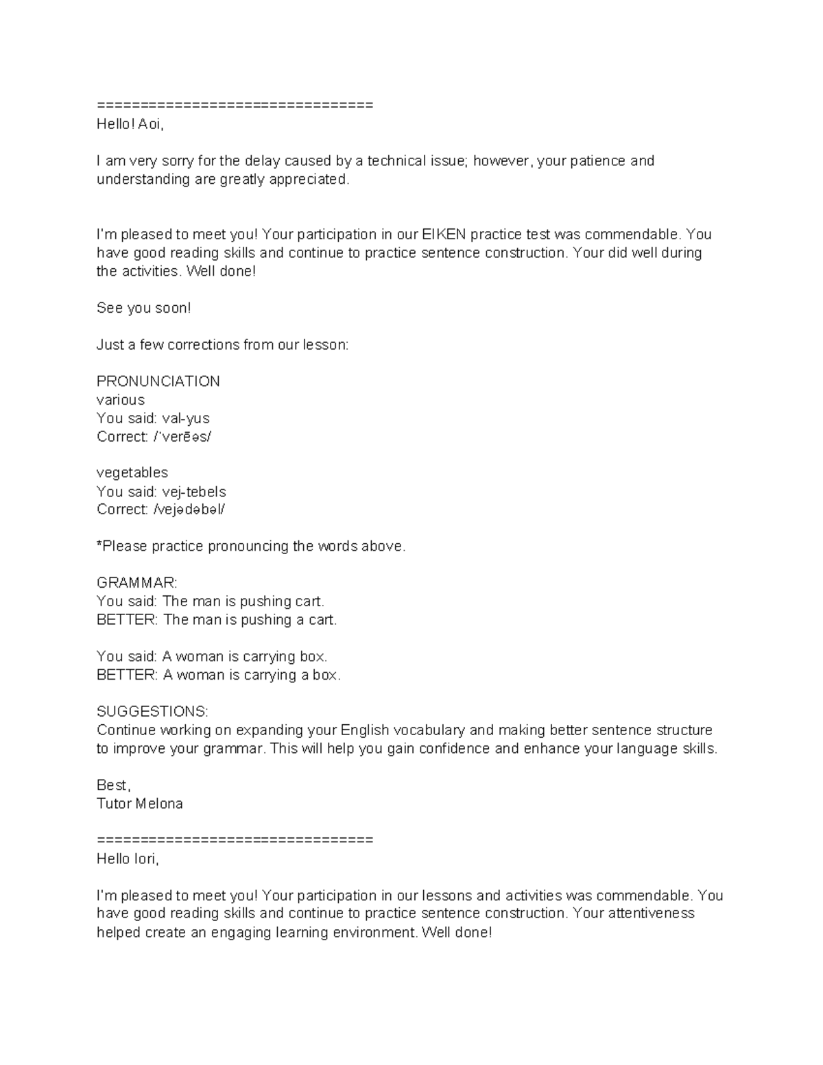 EIKEN Practice Test Feedback and Corrections Summary - Studocu