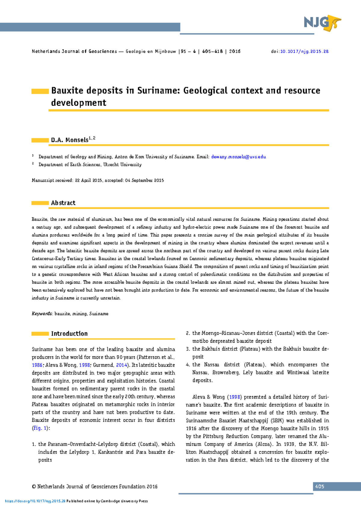 Bauxite Deposits in Suriname: Geological Context & Resource Dev. - Studocu