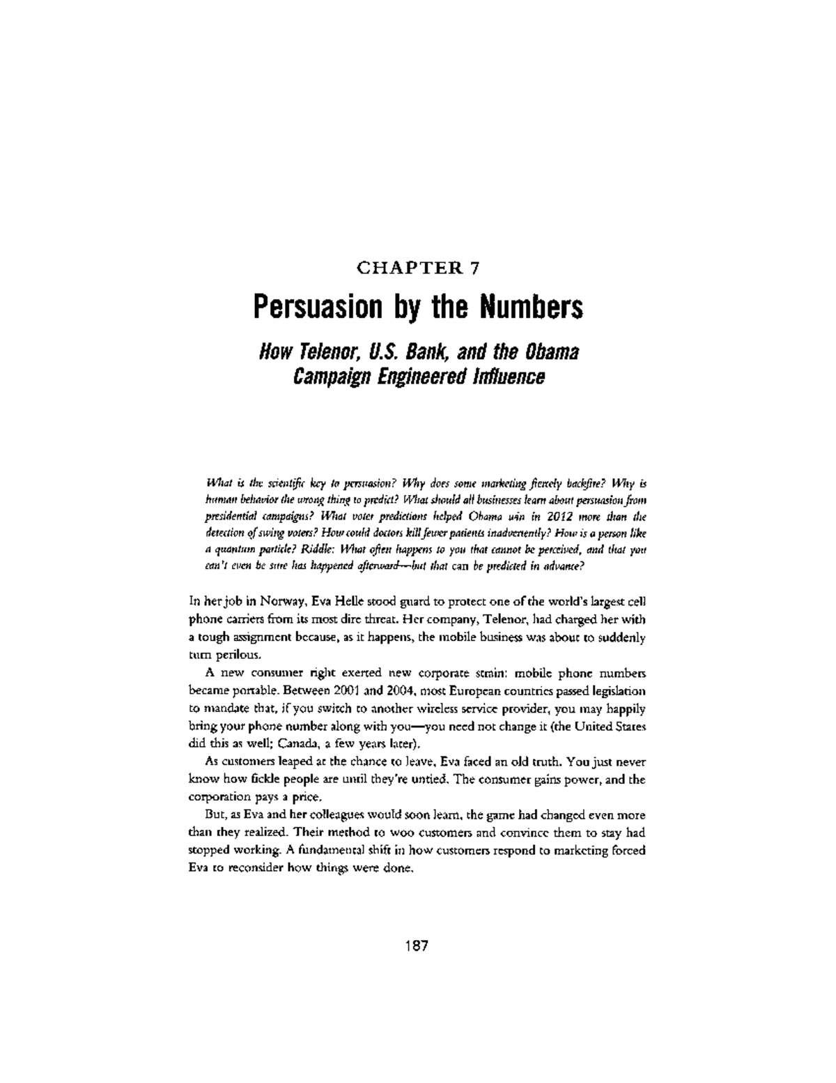 Predictive Analytics (PA) Chapter 7: Persuasion by the Numbers Insights ...