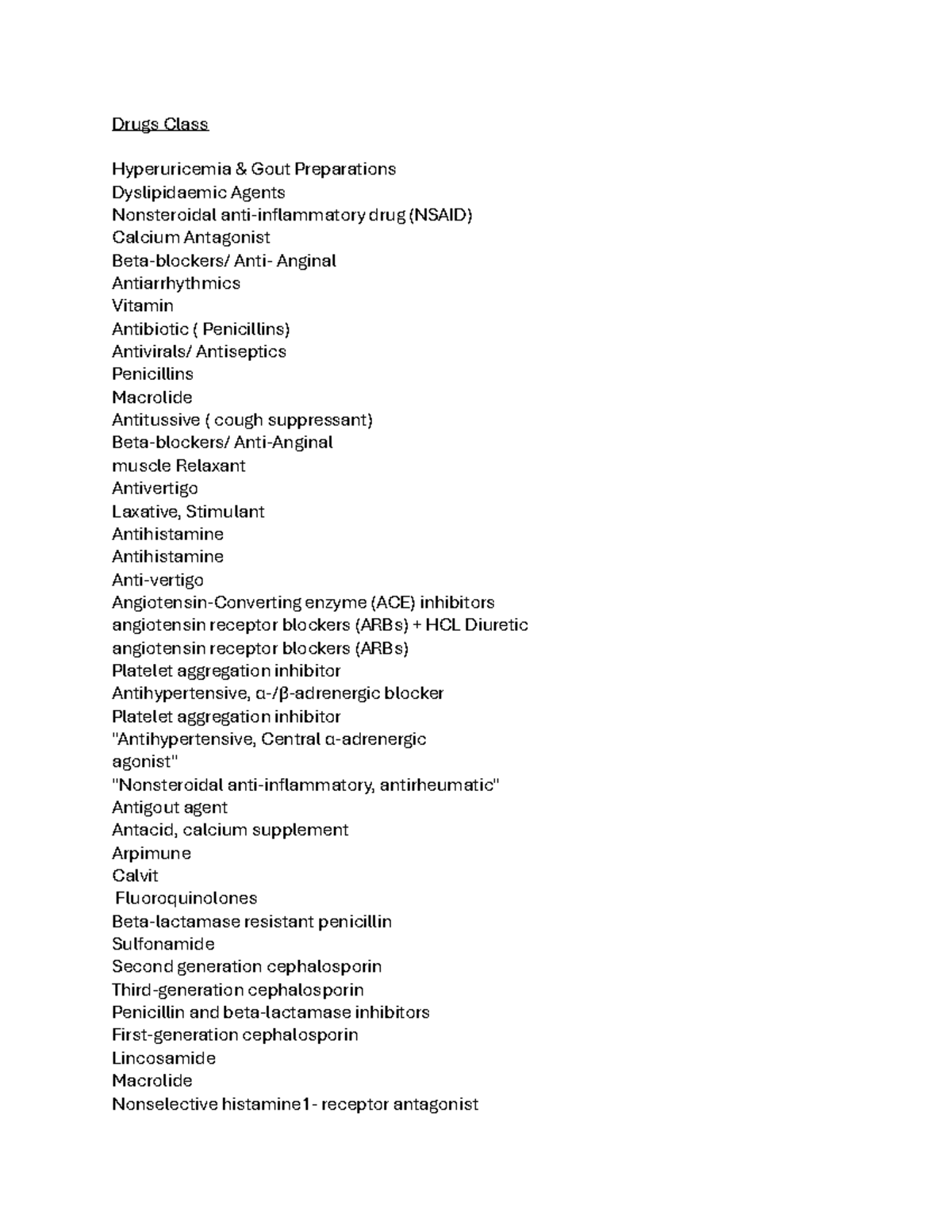 Drugs Class List: Hyperuricemia, Gout, NSAIDs & More - Pharma - Studocu