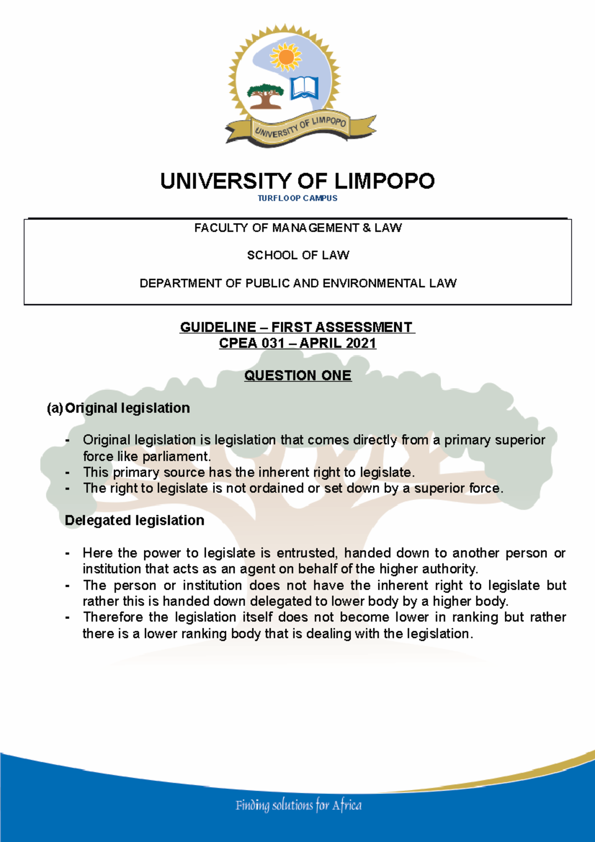 CPEA 031 Guideline - First Assessment - April 2021 - UNIVERSITY OF ...