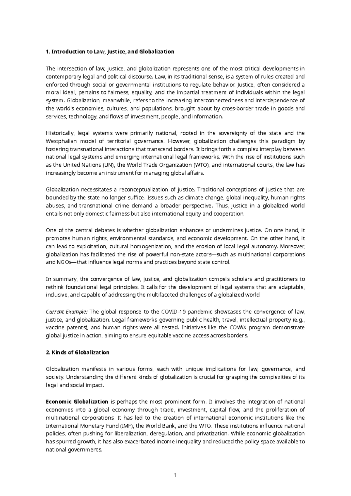Globalization Law Notes (GL 101): Law, Justice, and Globalization ...