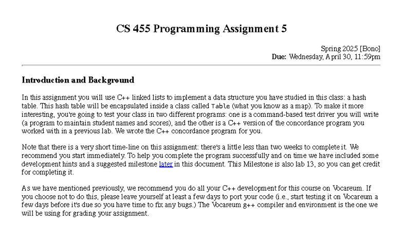 CS 455 Programming Assignment 5: Hash Table Implementation - Studocu