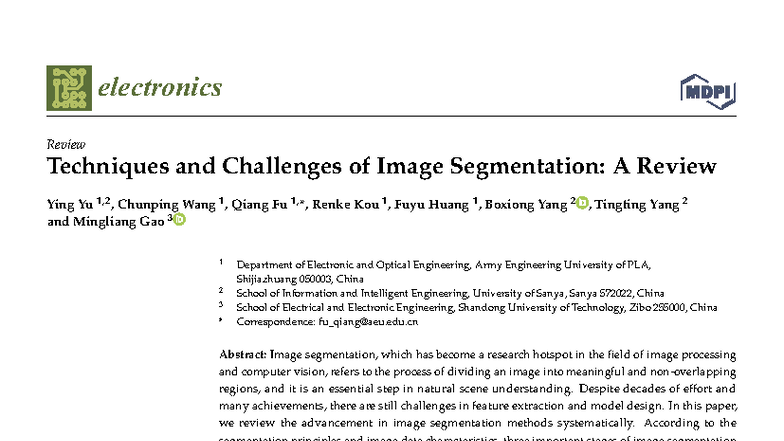 Electronics 2023: Techniques & Challenges in Image Segmentation Review - Studocu