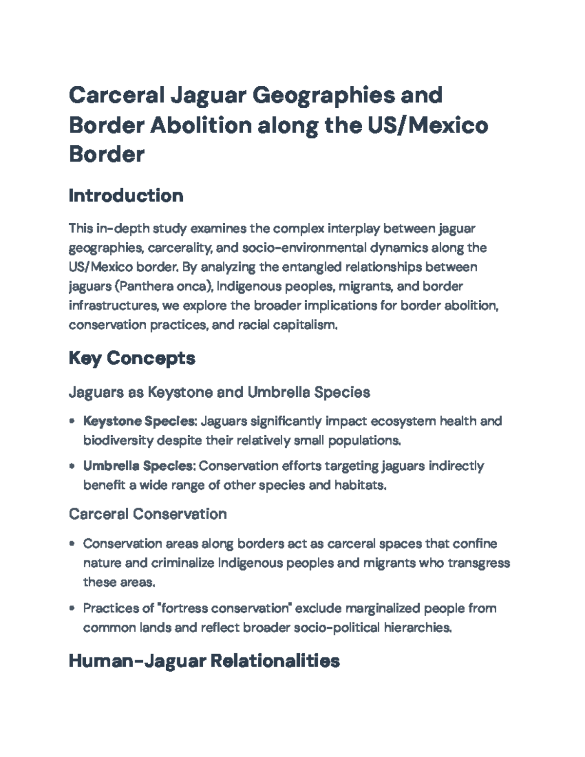 Carceral Jaguar Geographies and Border Abolition: A Critical Analysis ...