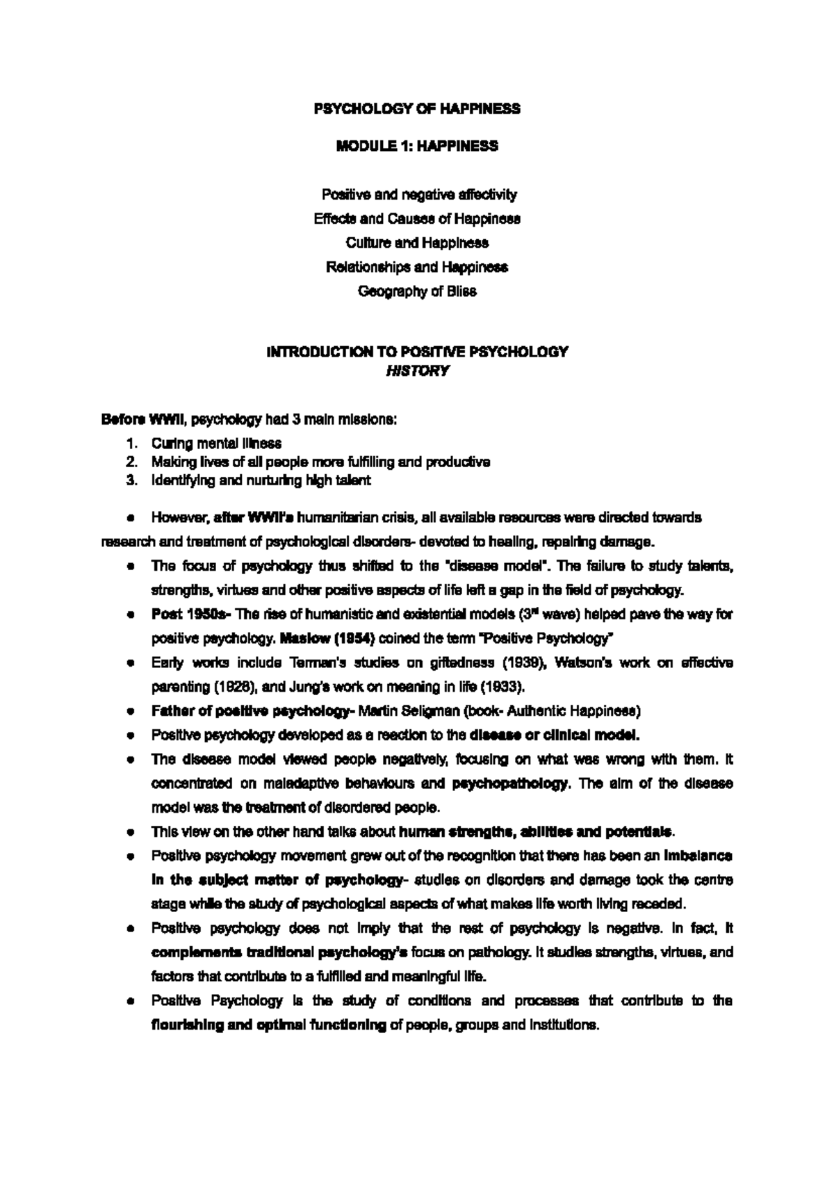 PSY 101: Module 1 - Understanding Happiness and Positive Psychology ...