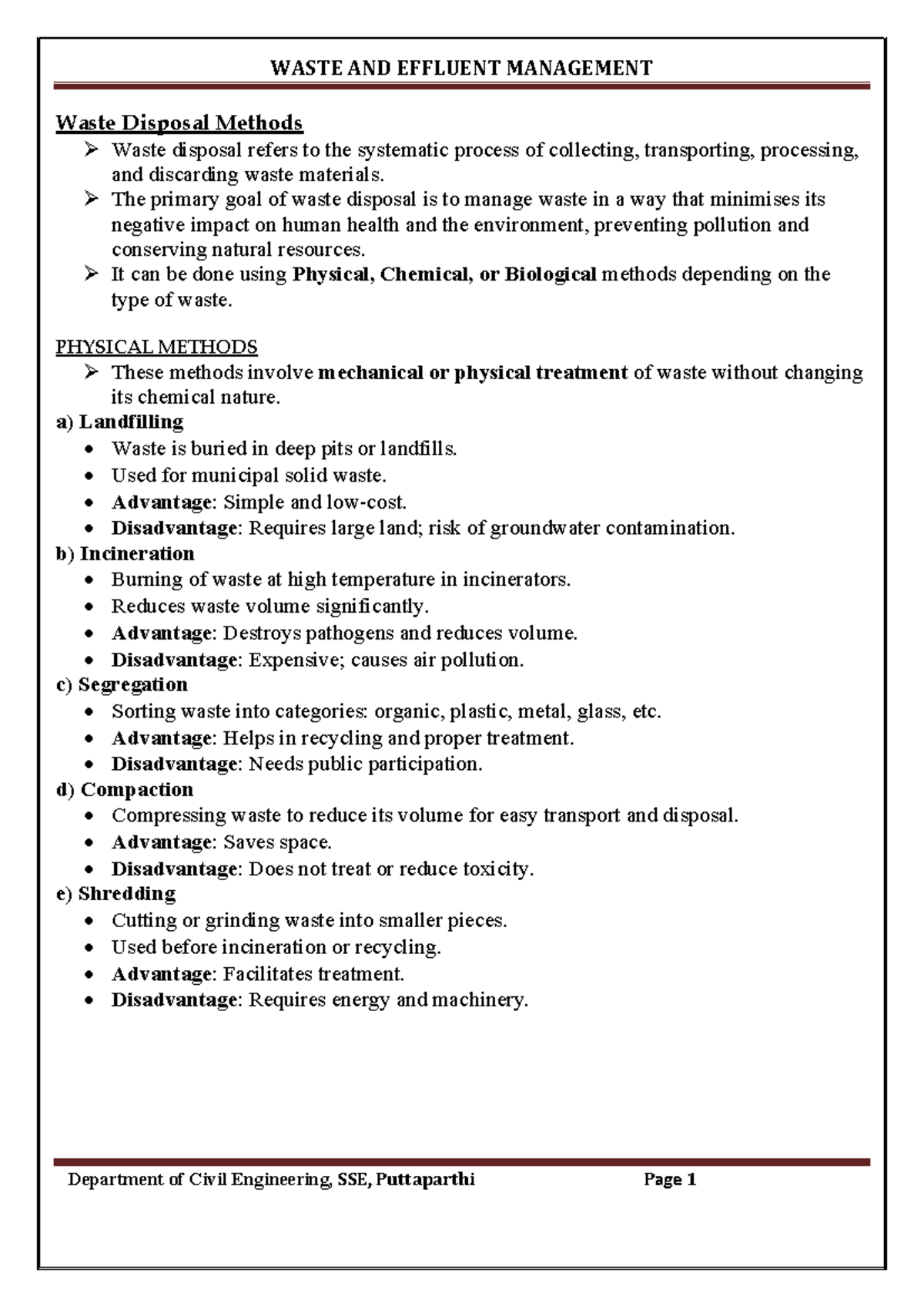WEM UNIT II - Comprehensive Overview of Waste Disposal Methods - Studocu