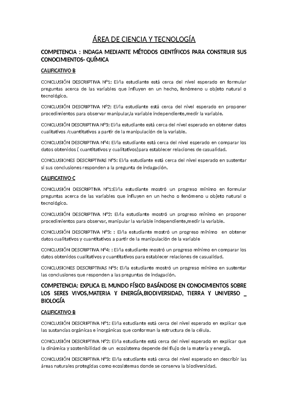 Conclusiones Descriptivas de Ciencia y Tecnología - 1ro a 5to ...