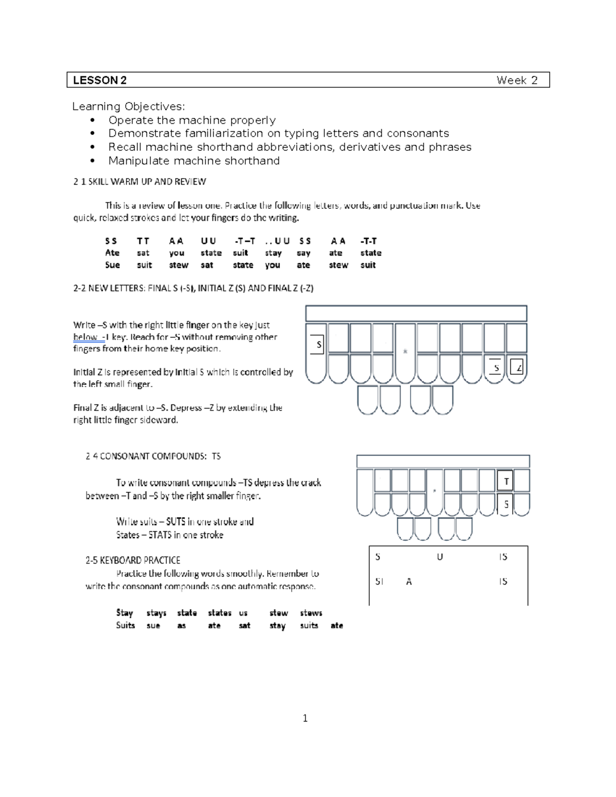 Machine Shorthand Lessons 2-7: Learning Objectives & Activities - Studocu