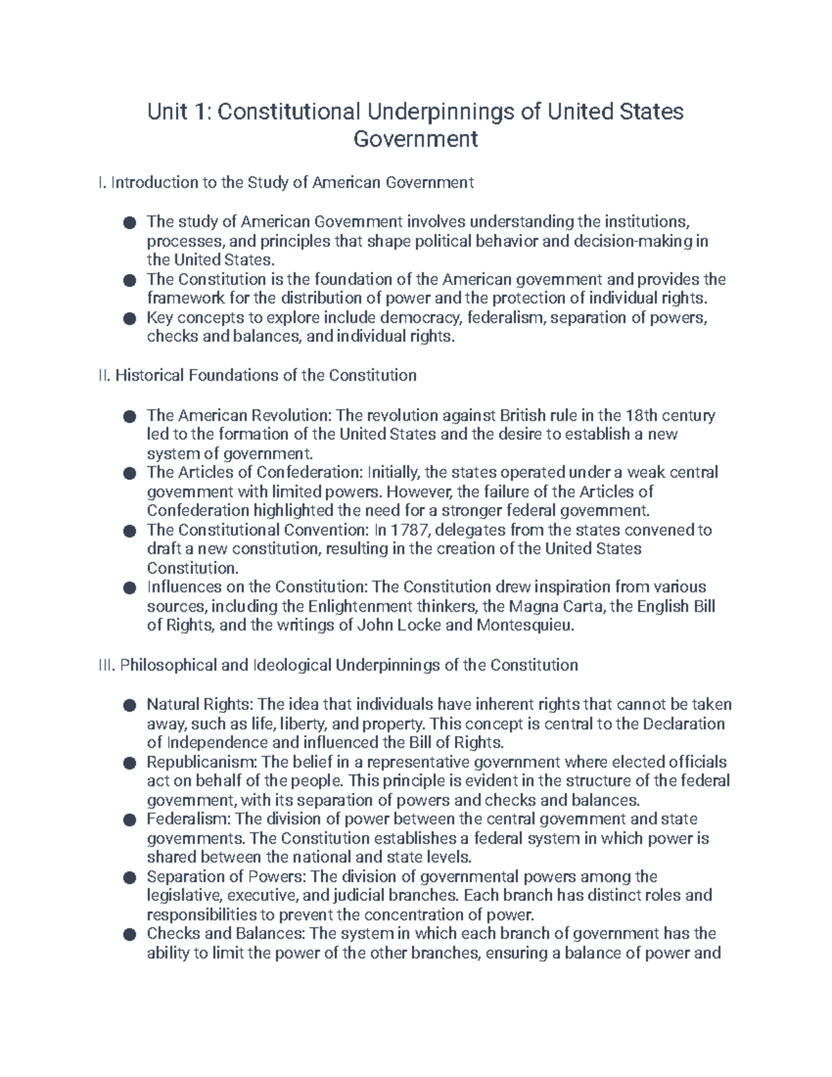 AP Gov Unit 1 - Comprehensive Class Notes on Constitutional Foundations ...