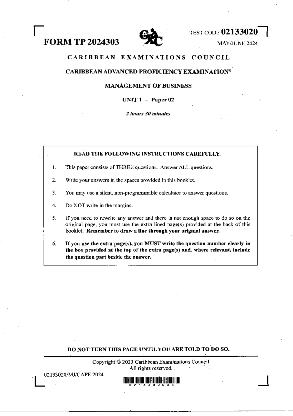 2024 CAPE MOB U1 P2 - Caribbean Advanced Proficiency Exam Paper - Studocu