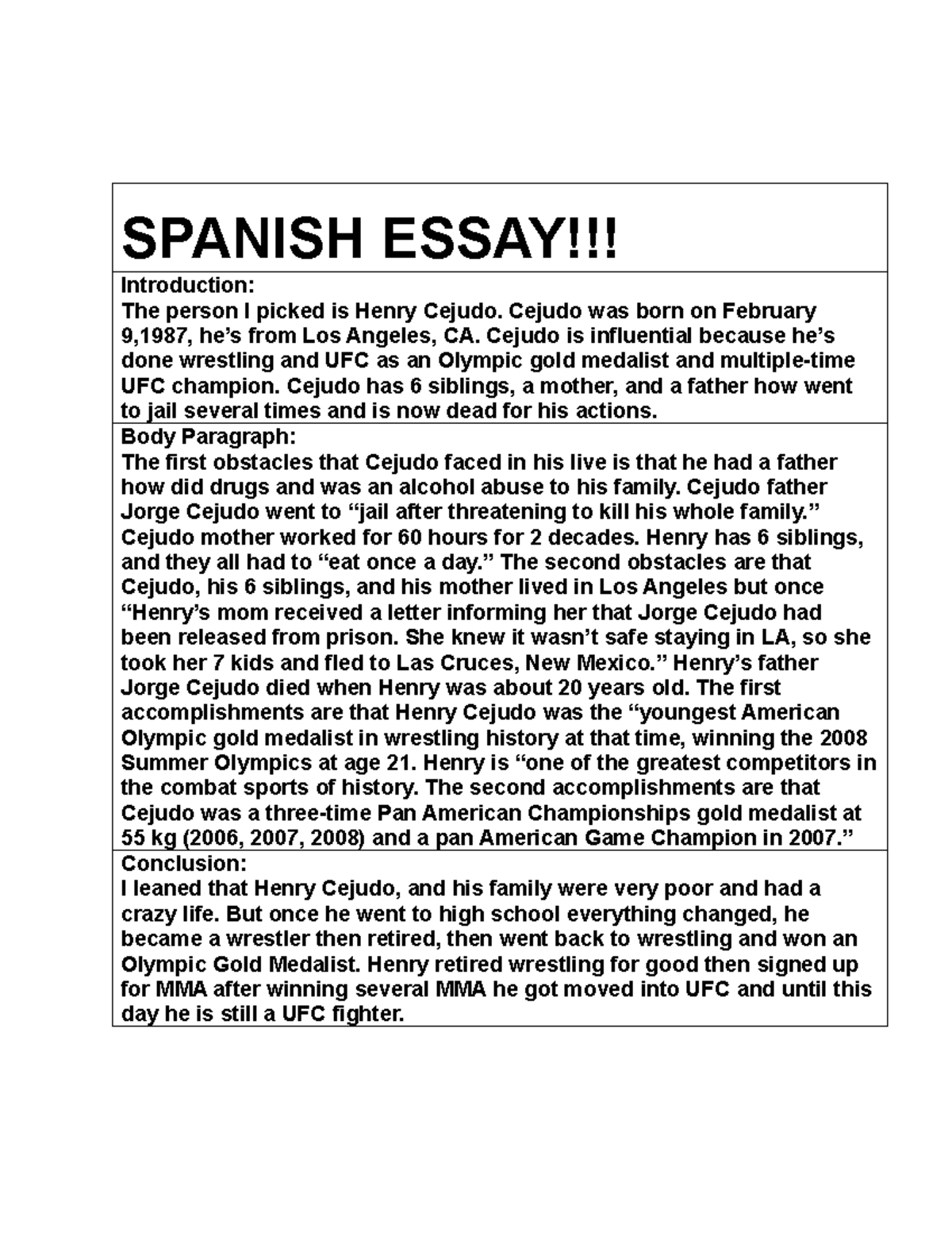 Spanish Essay - Help - SPANISH ESSAY!!! 🎉🎈 Introduction: The person I ...