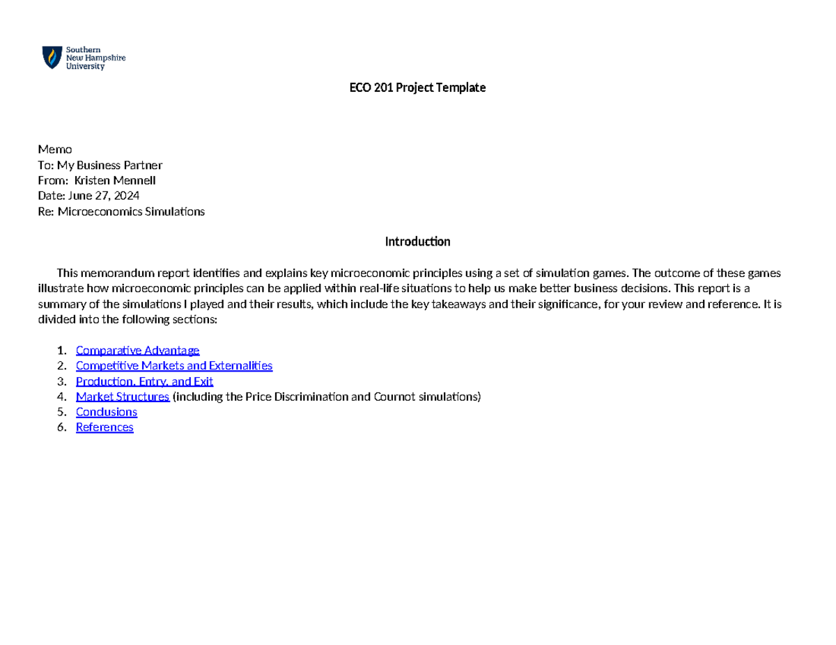 ECO 201 Mod 8 Project - Mod 8 - ECO 201 Project Template Memo To: My ...