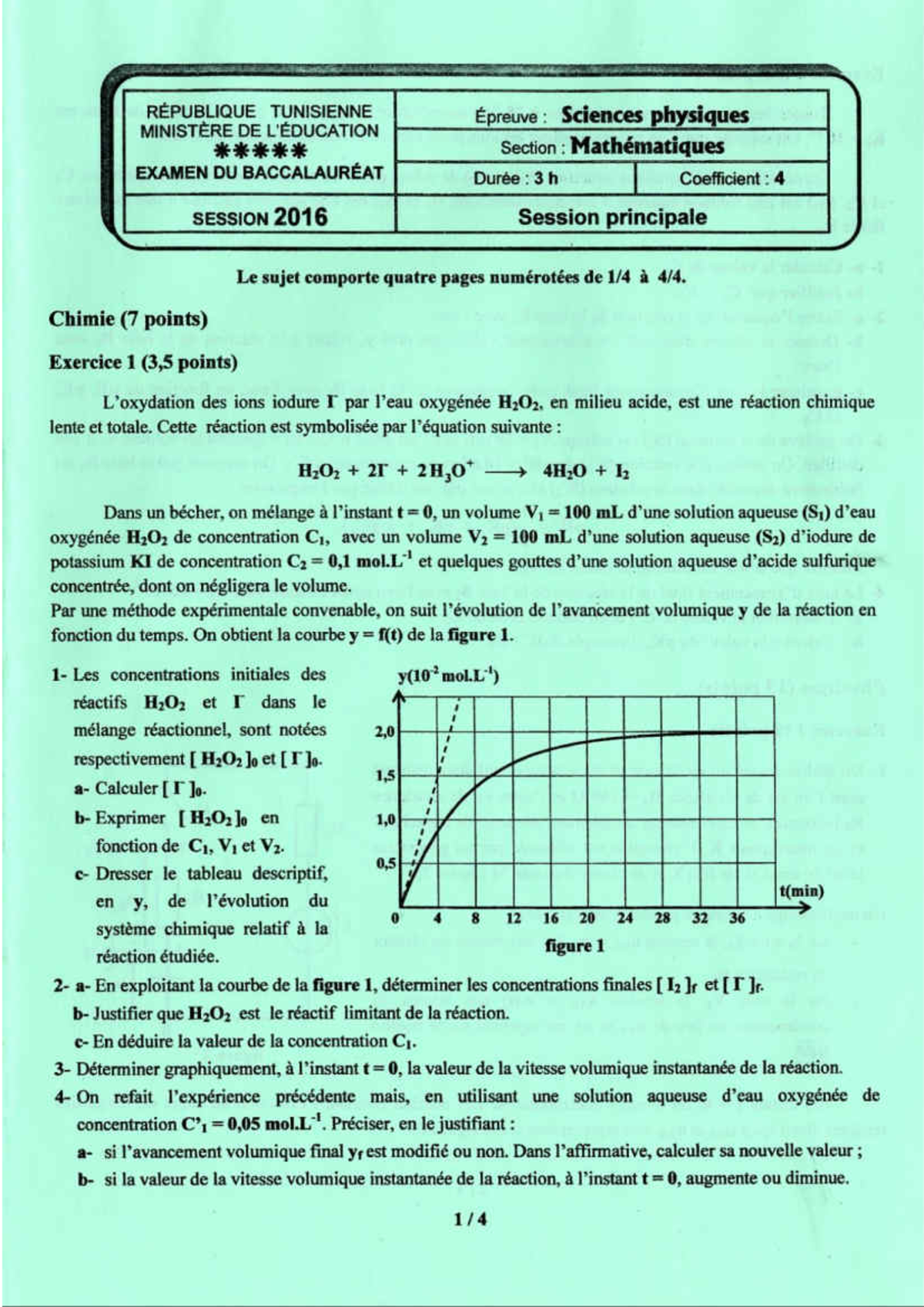 Bac 2016 - Épreuve de Sciences Physiques - Mathématiques - Studocu