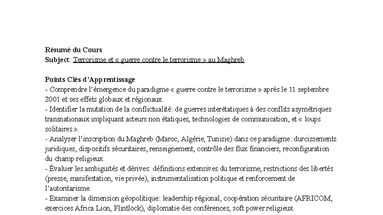 Terrorisme et Guerre contre le Terrorisme au Maghreb: Analyse et ...