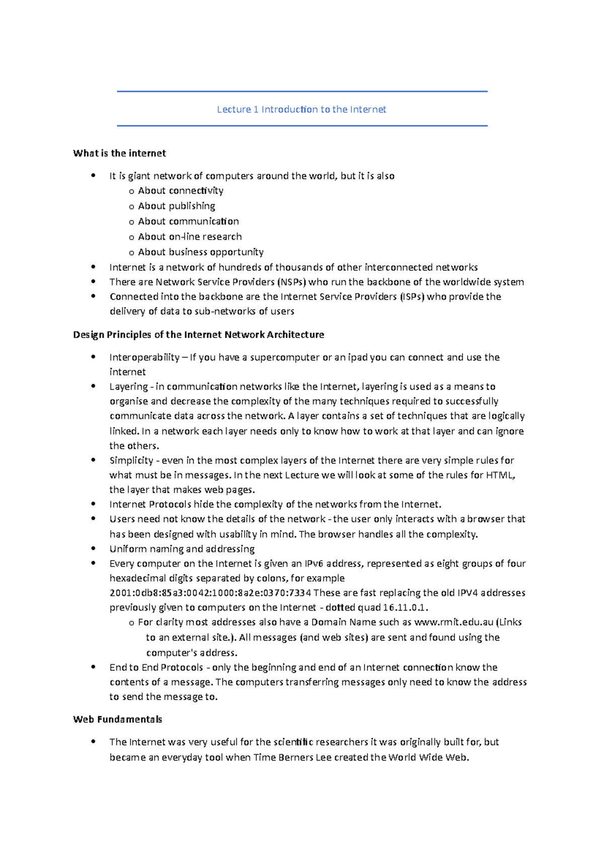 Lecture 1 & 2: Intro to Internet & HTML Concepts - CSCI101 - Studocu