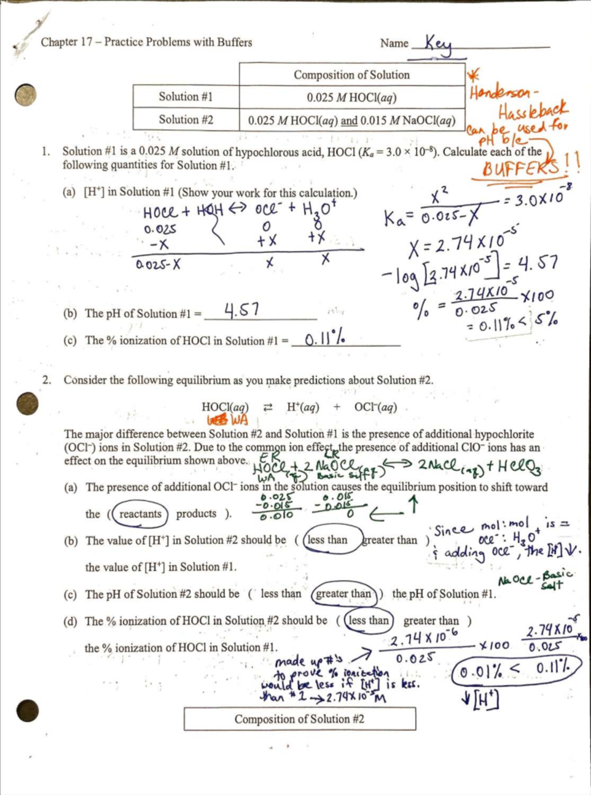 Chemistry Solutions Analysis and pH Calculations - Studocu