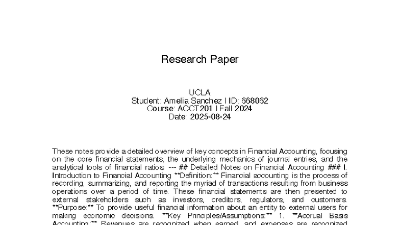 ACCT201 Fall 2024: Comprehensive Financial Accounting Study Notes - Studocu