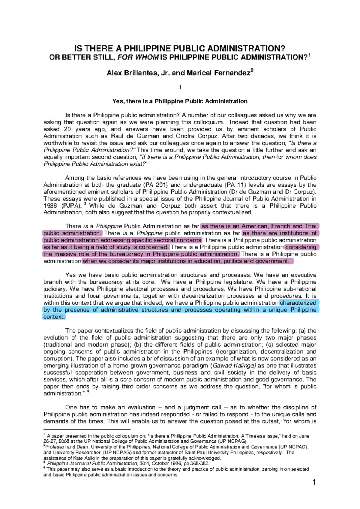 PA 201: Revisiting Philippine Public Administration: Context and ...