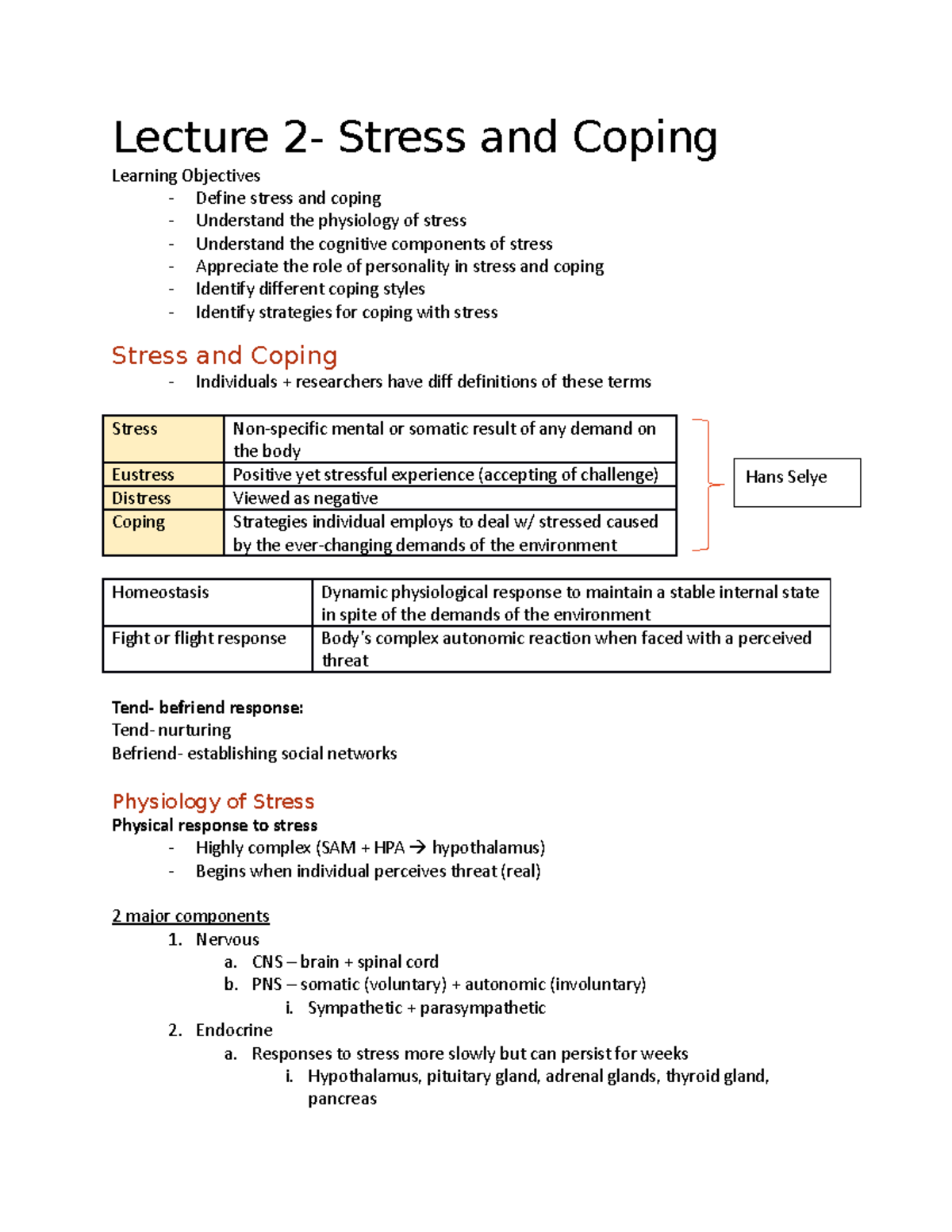 Lecture 2: Understanding Stress, Coping Strategies, and Management ...