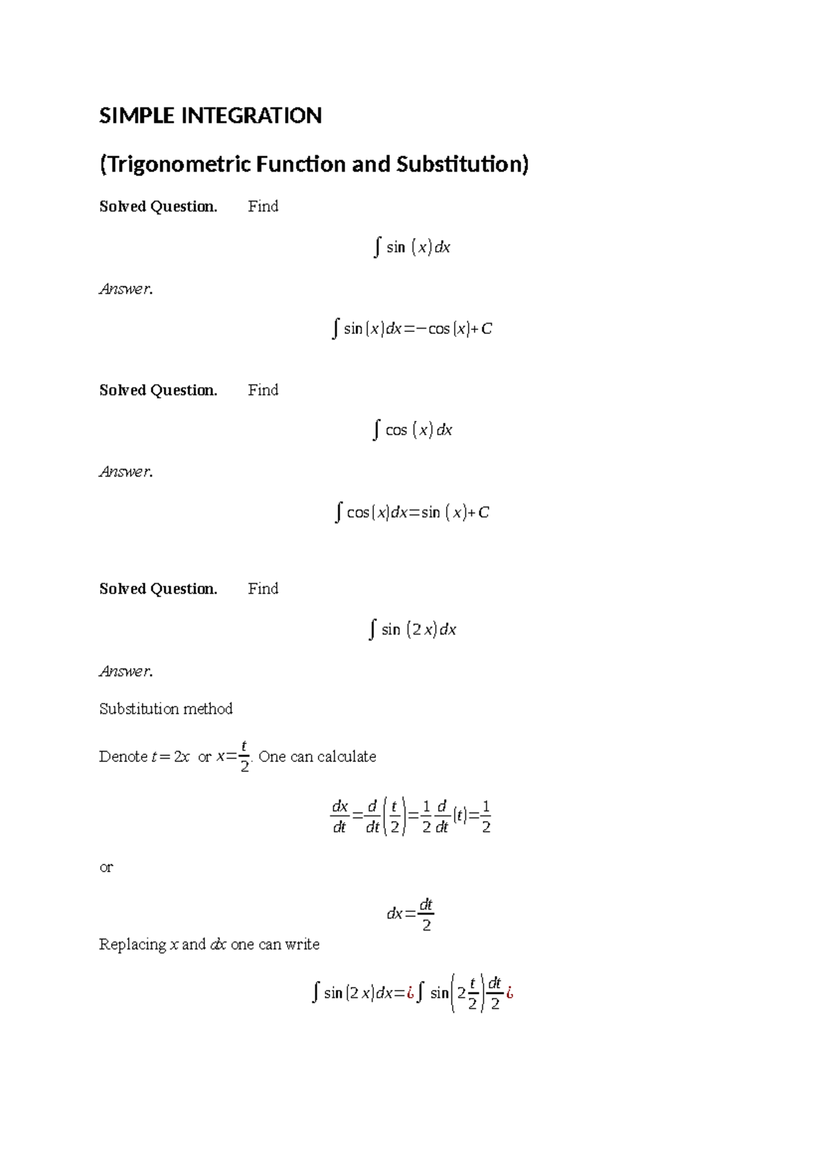 Integrals Seminar 2 - sxs - SIMPLE INTEGRATION (Trigonometric Function ...