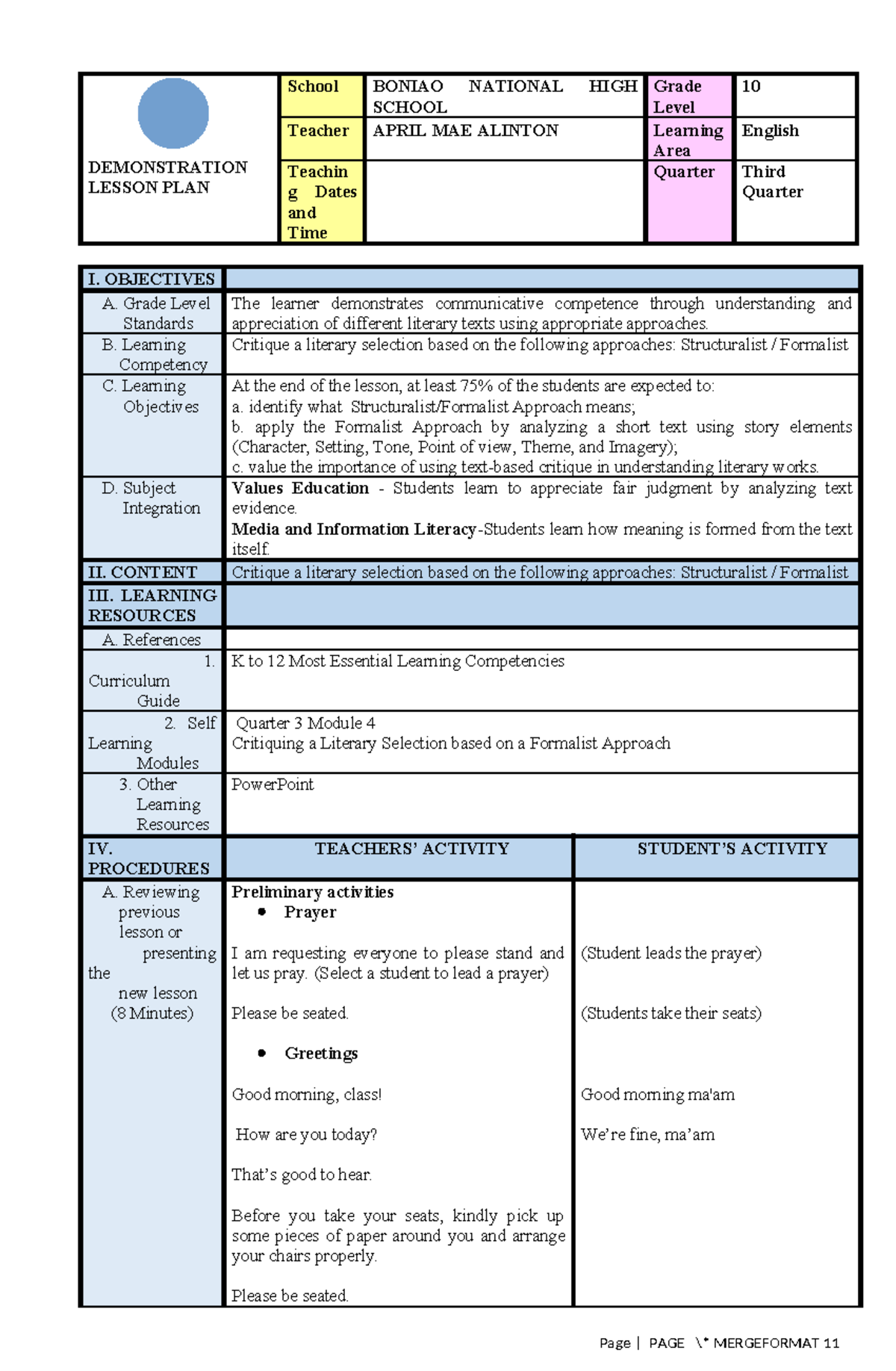 2nd Demo - Detailed Lesson Plan for Grade 10 English - Studocu