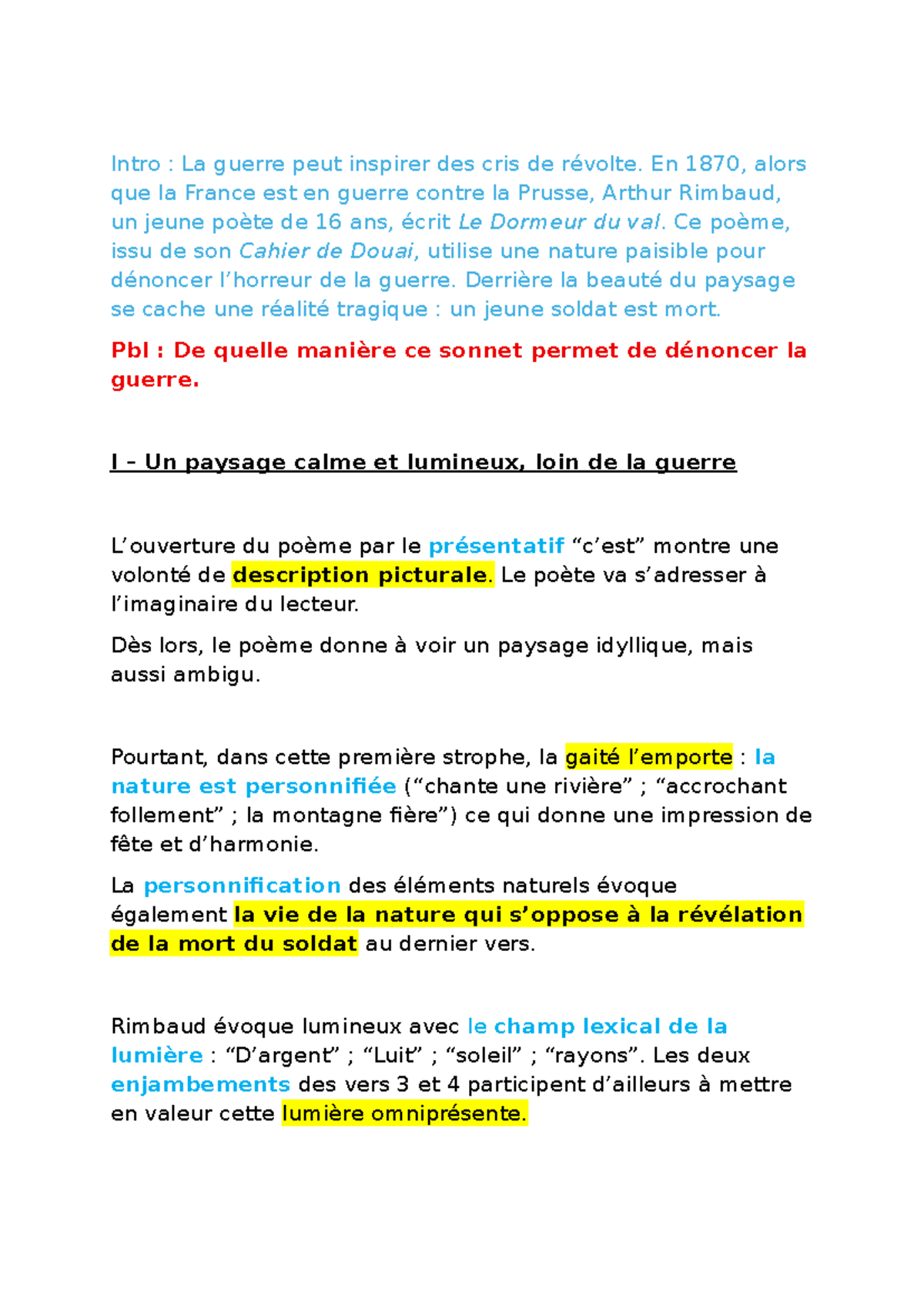 Analyse du poème "Le Dormeur du Val" - Étude de Rimbaud (Français 101 ...