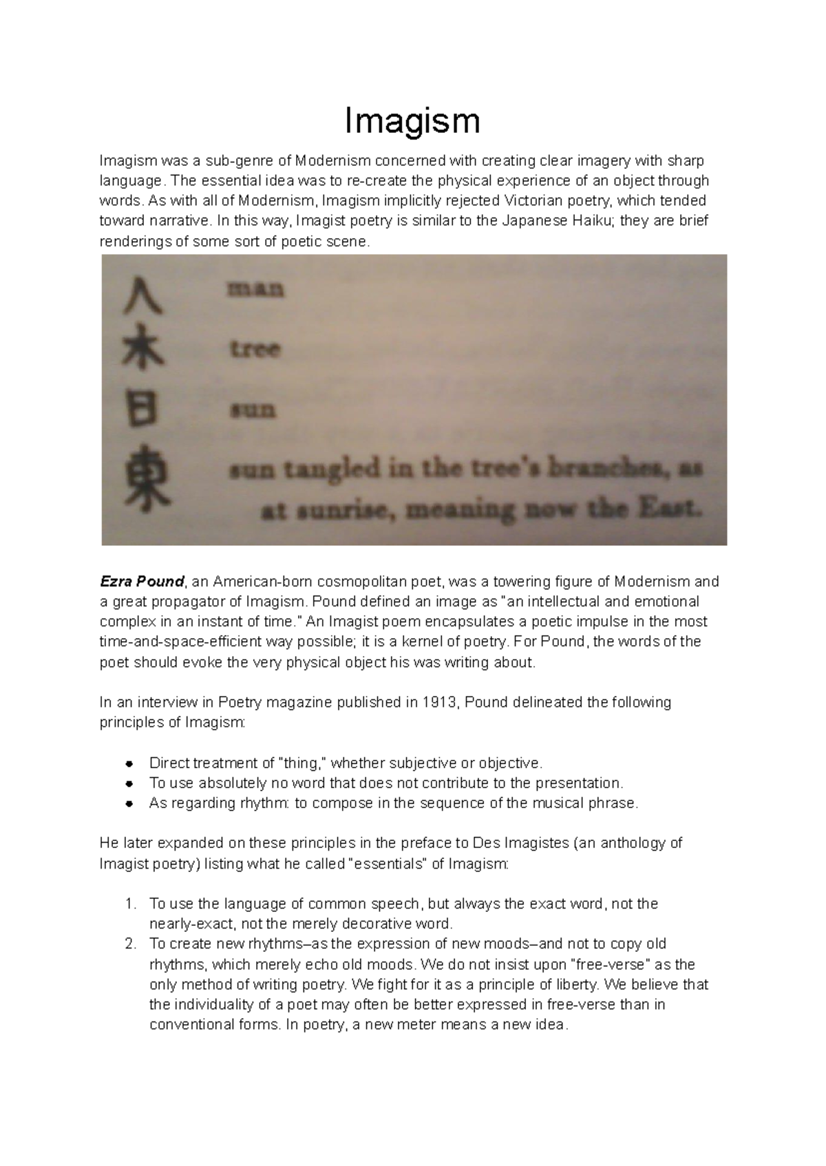 Imagism Analysis: Ezra Pound's "In a Station of the Metro" - Studocu