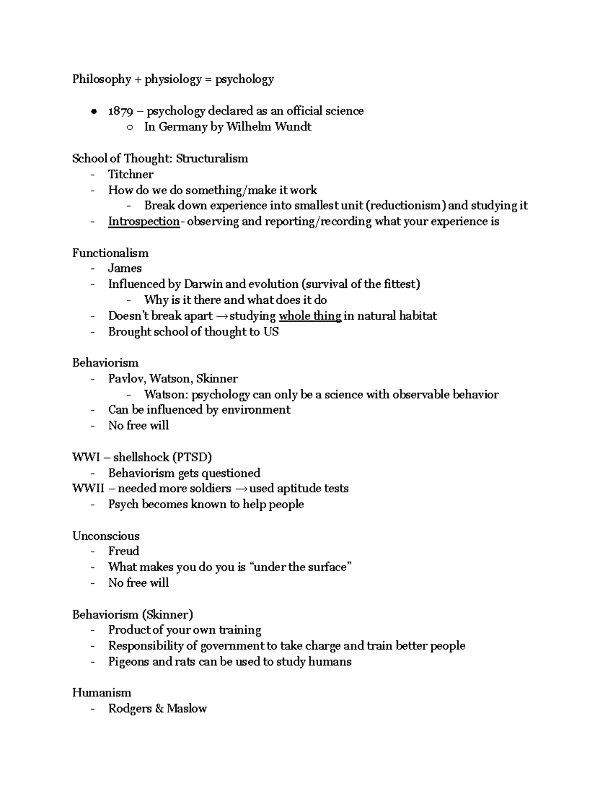 Psych 101 - history of psych - Philosophy + physiology = psychology ...
