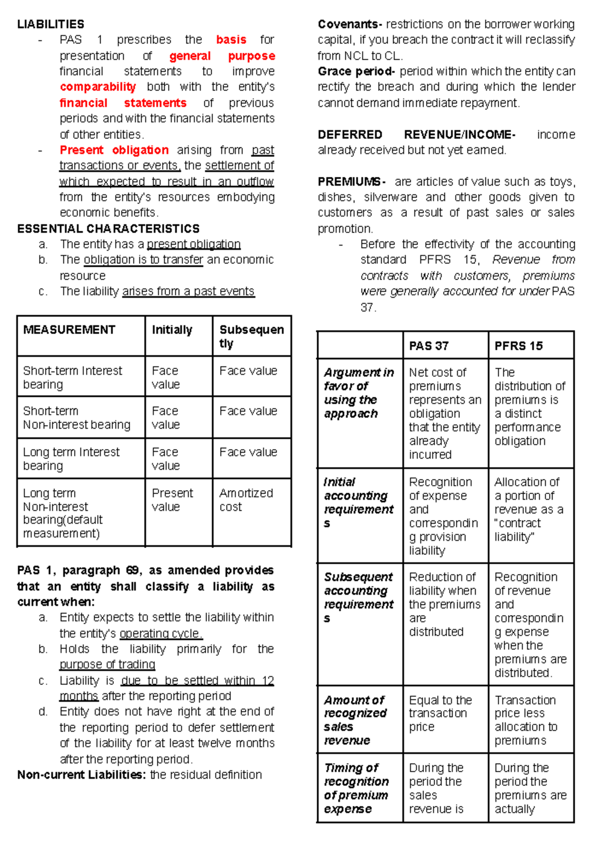 Liabilities - Summary Notes for PAS 1 Accounting Standards - Studocu