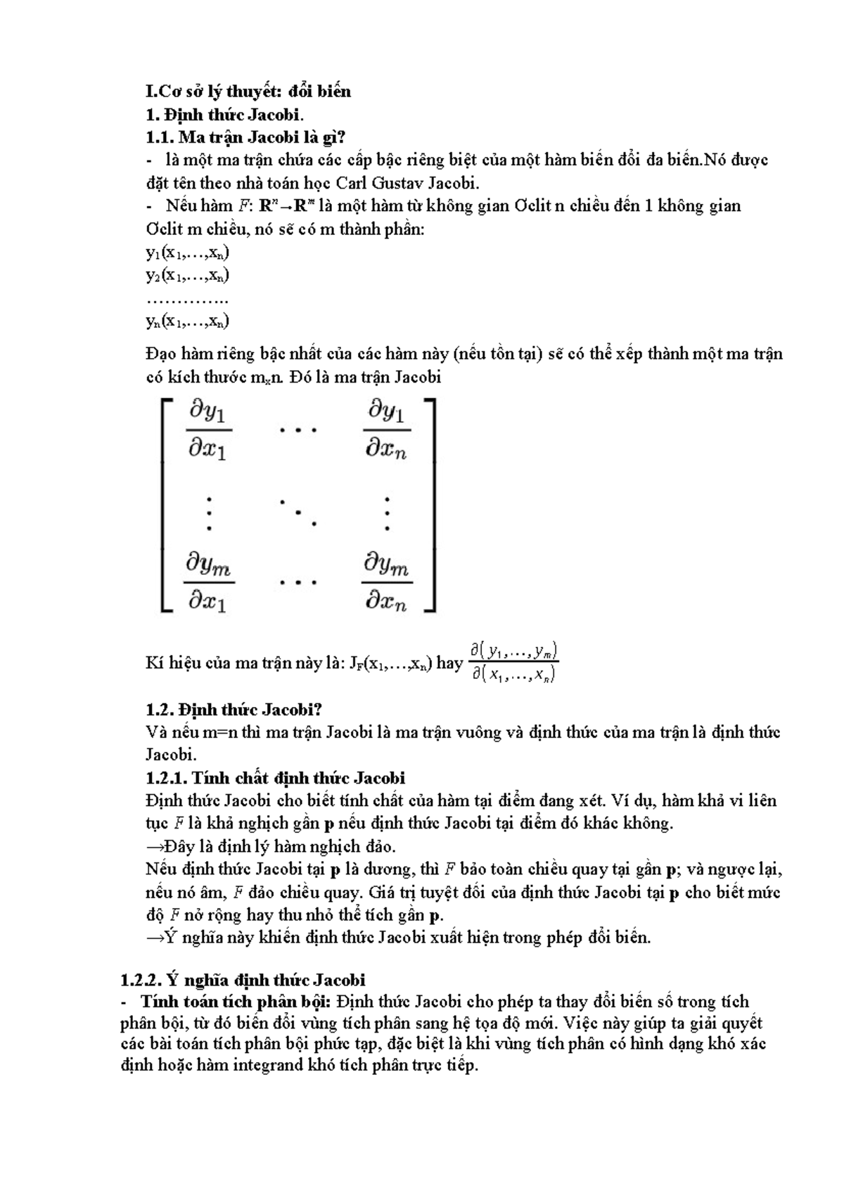 BTL GT2 L15 Nhóm 14 - Định thức Jacobi và Đổi Biến trong Tích Phân - Studocu